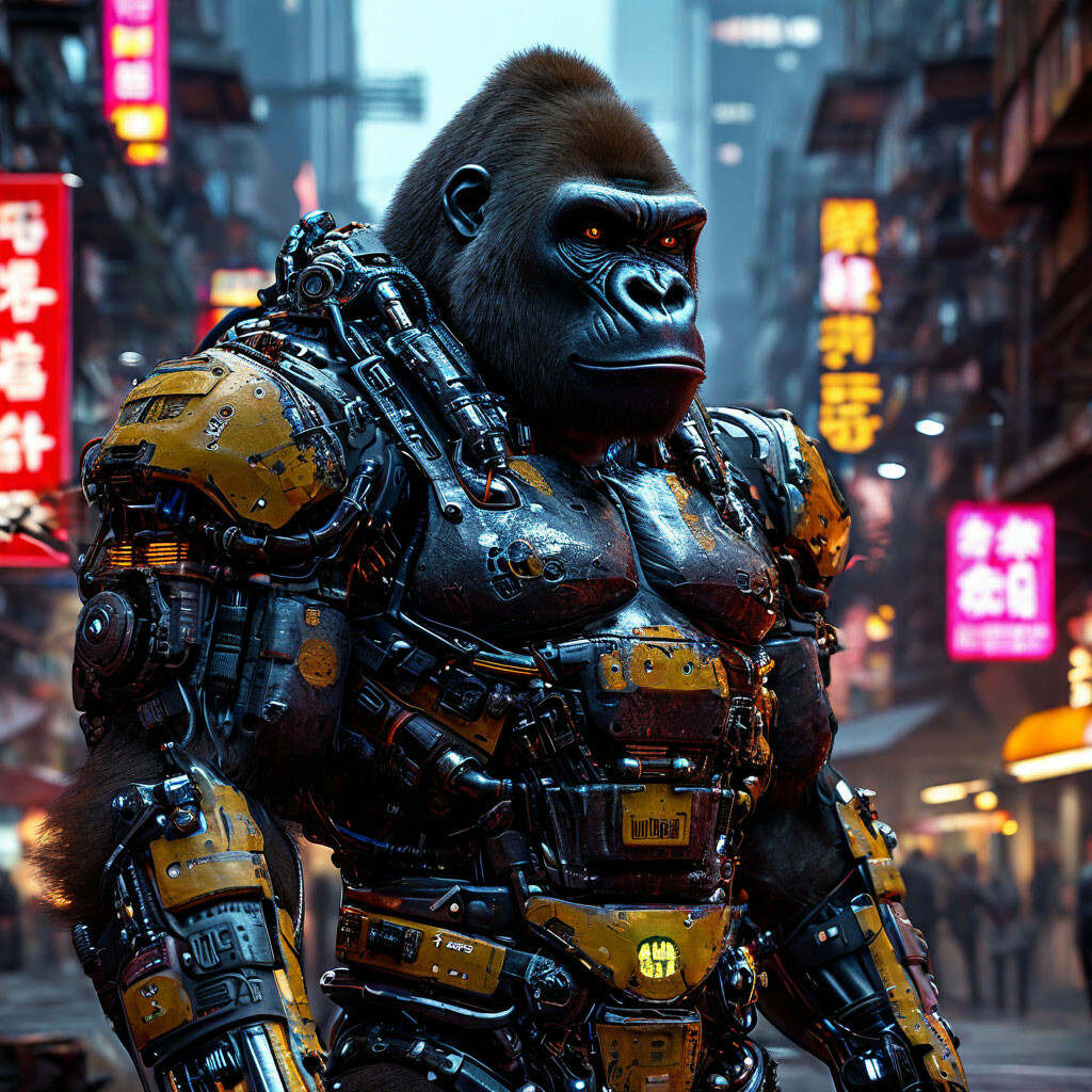 "King Kong cyborg in cyberpunk style, hyperchotch, 224k, HDR+" — image ...