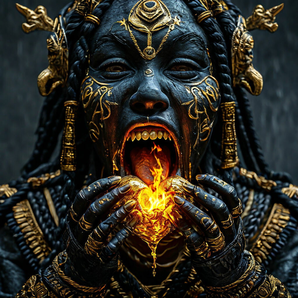"Black goo from the witch's mouth, reflection of fire on clothes, black ...