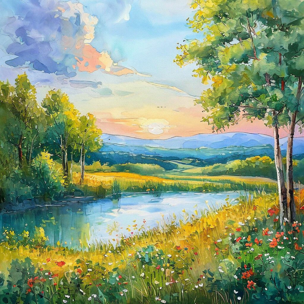"Morning landscape summer High resolution . with pixel processing . painting…" — image created ...