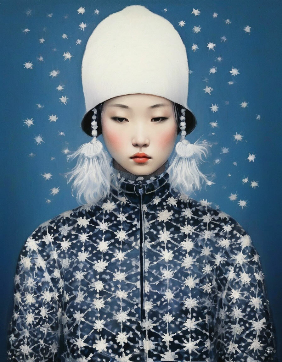 "Chinese snow maiden knits lace snowflakes, abstraction, pattern ...