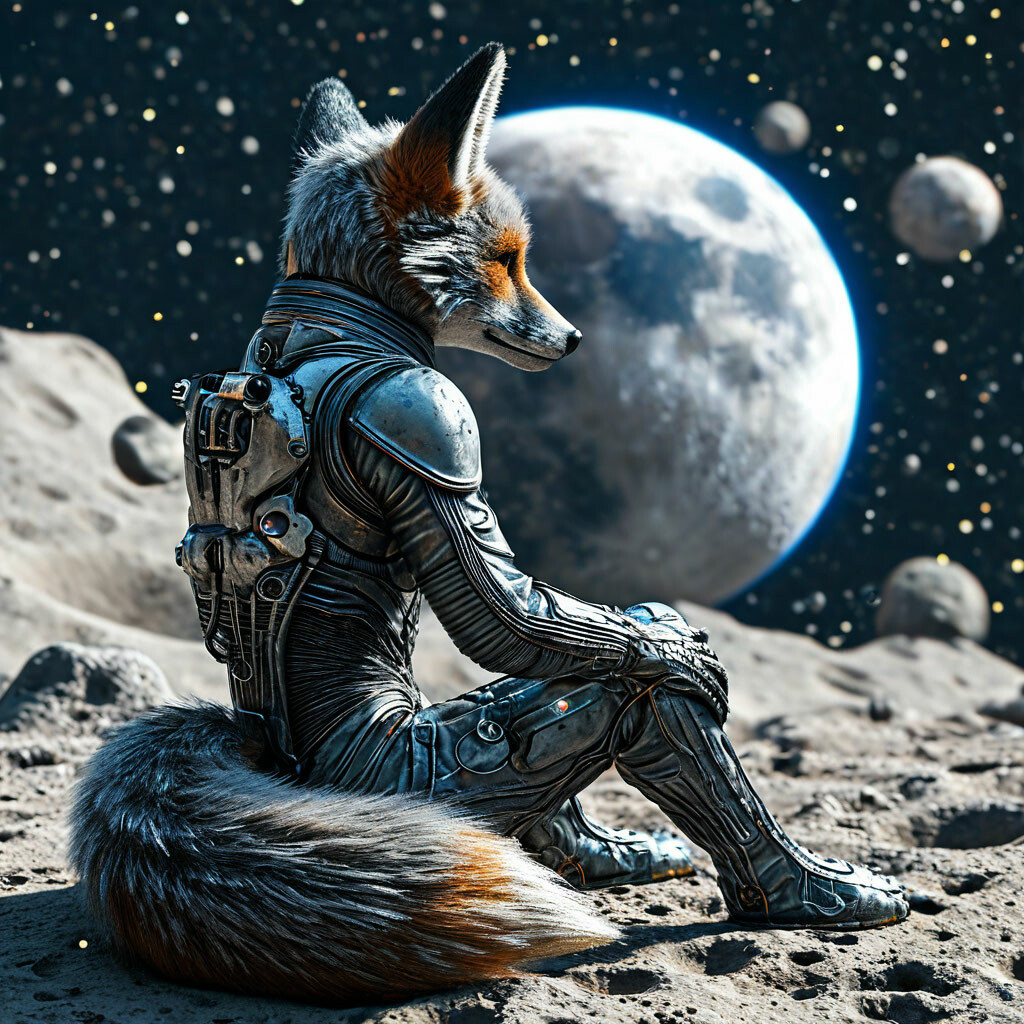 "🦊Alien gray ionic fox tail made of comet,spacesuit, cosmic silver ...