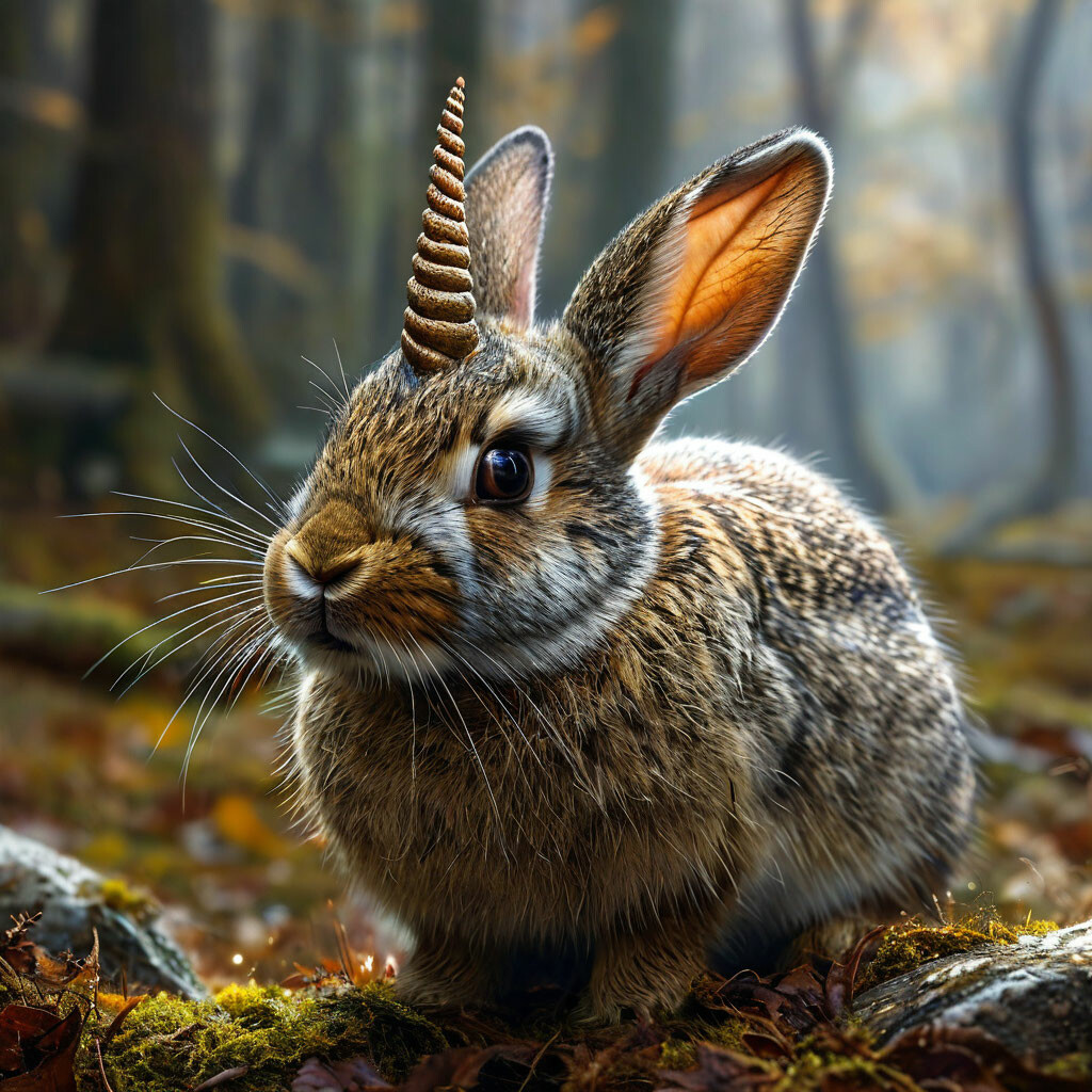 "A large, timid rabbit with a 1-foot-long spiral horn growing from its ...
