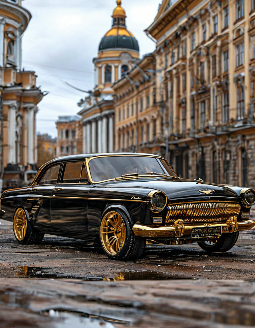 "Volga 24. Black color. Instead of …" — image created in Shedevrum