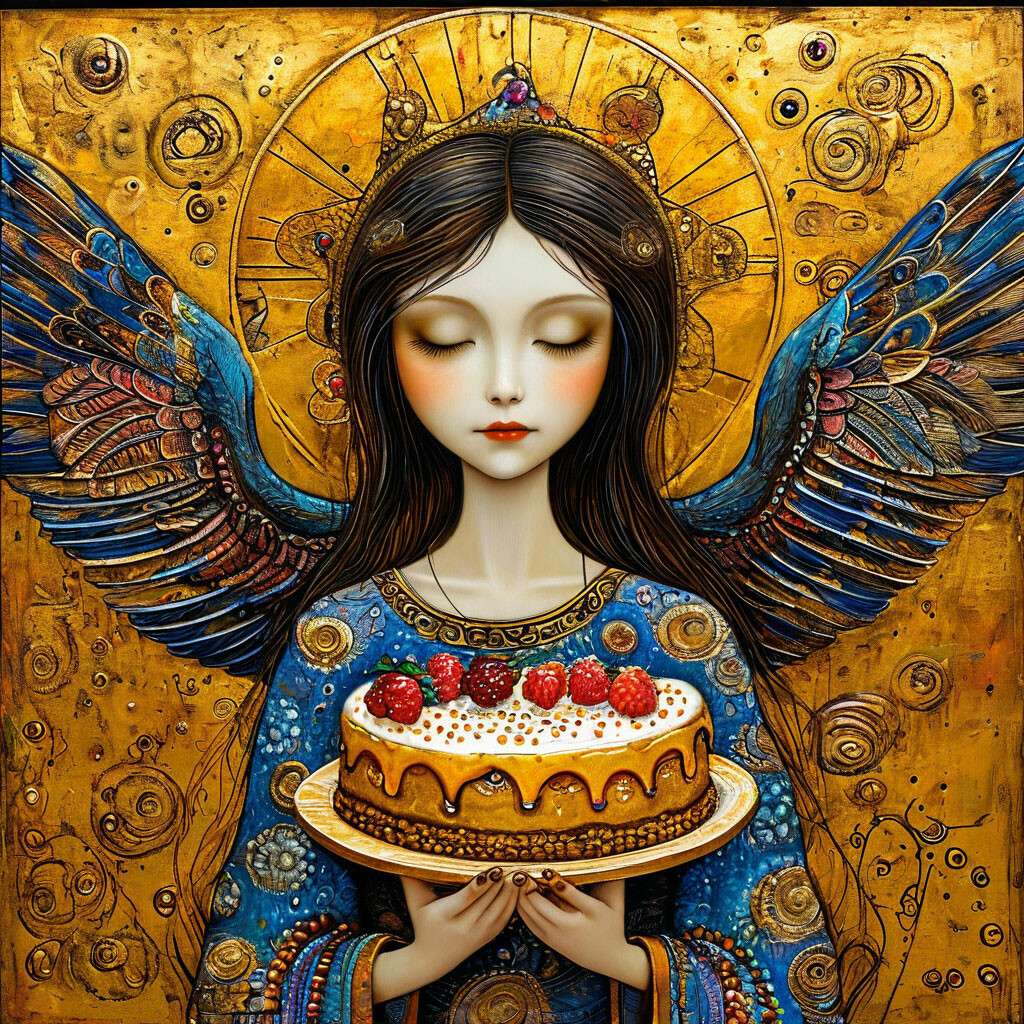 "The painting depicts a surreal angel in the style of Albena Vatcheva ...