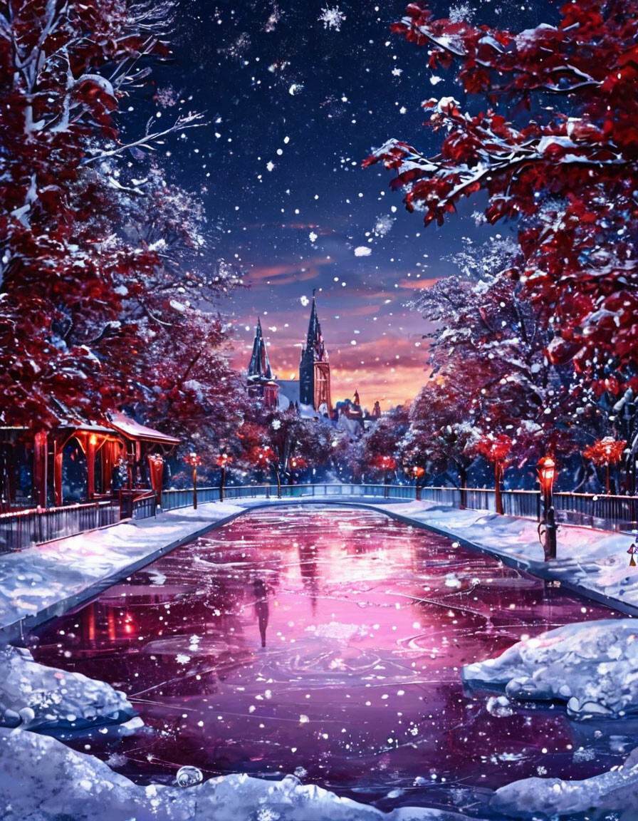 Winter fairy tale , snowfall , beautiful snowflakes , night , parallel ...