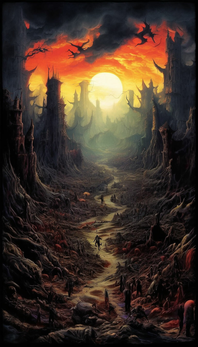 ". A feast of scavengers grotesque psychedelic landscape black&color ...