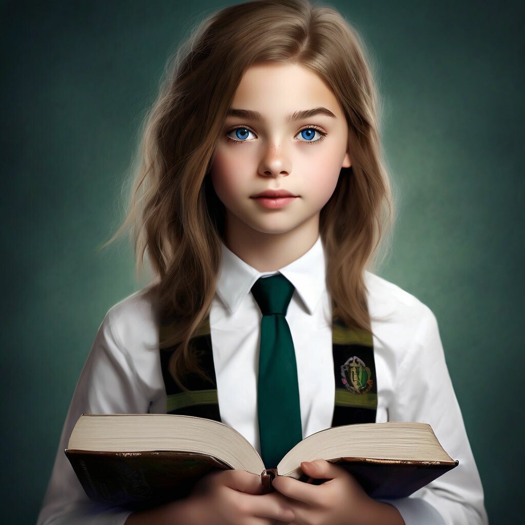 "A beautiful 5th grade girl with shoulder-length straw hair, the ends ...