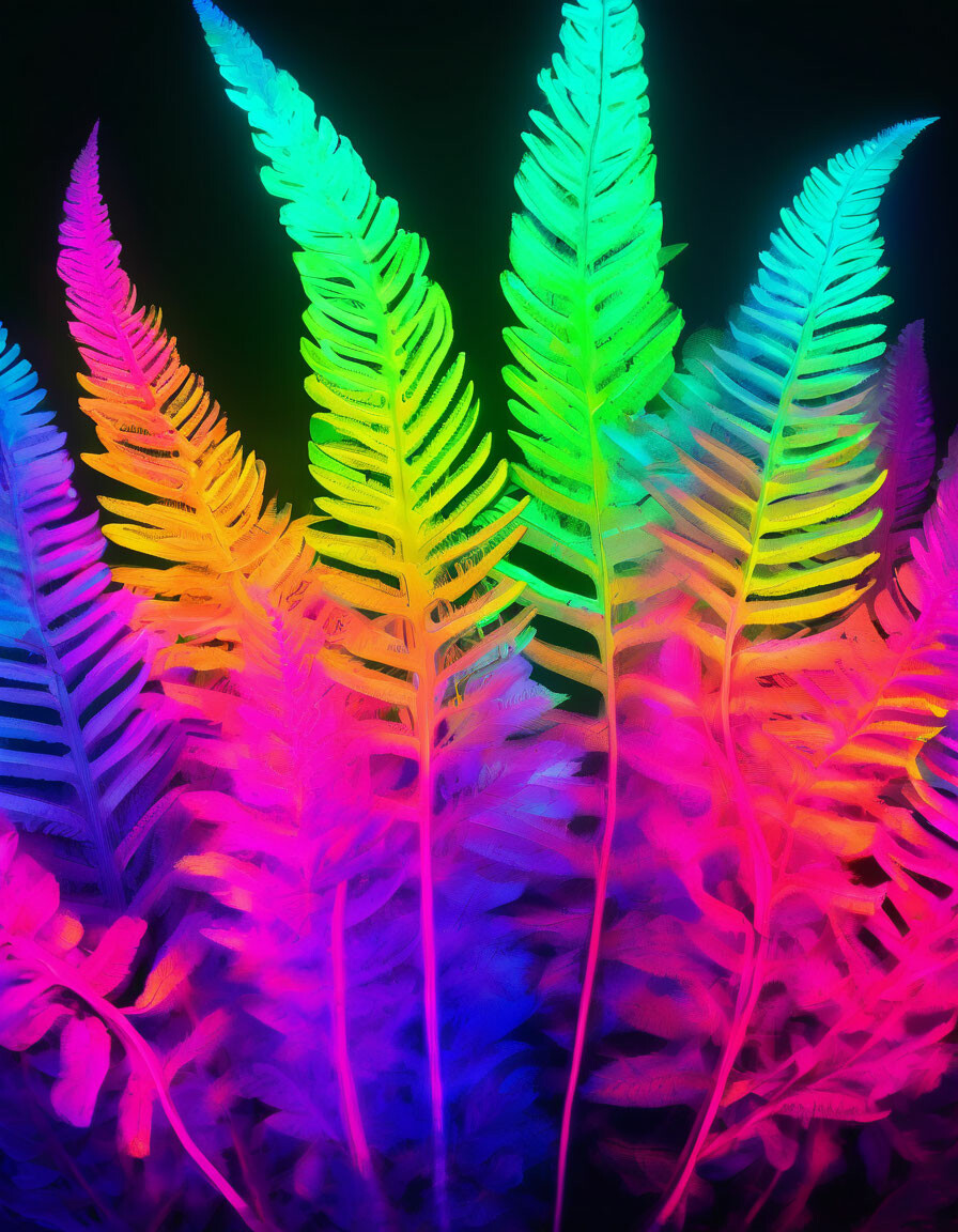 "Neon hologram of ferns" — image created in Shedevrum