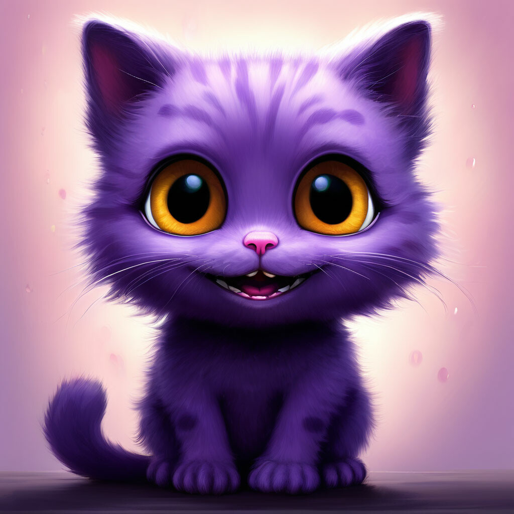 "A small anthropomorphic purple kitten…" — image created in Shedevrum
