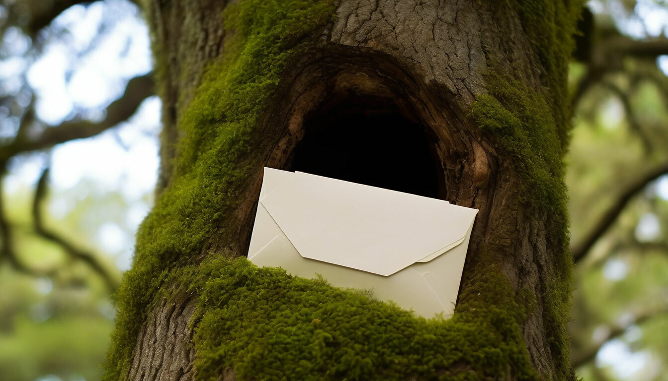 "A postal envelope sticks out of a …" — image created in Shedevrum