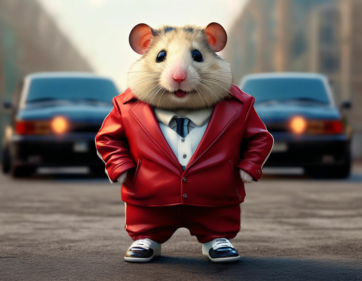 "A rich hamster with human eyes, in a …" — image created in Shedevrum