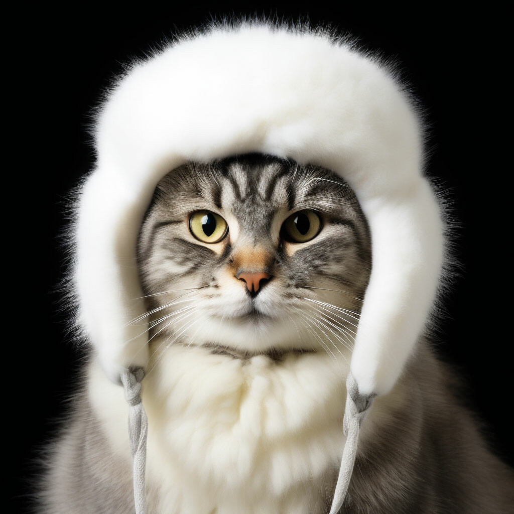 "A Russian cat is sitting in a fur hat…" — image created in Shedevrum