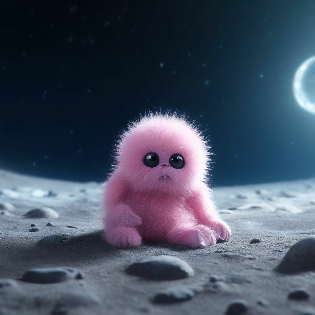 "A small fluffy pink alien beast is …" — image created in Shedevrum