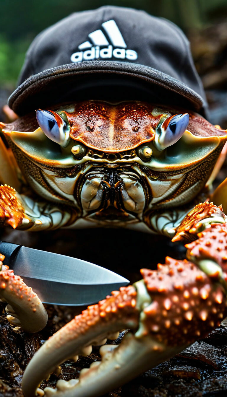 "Come here A crab holds a knife in its claw, professional photo, adidas ...