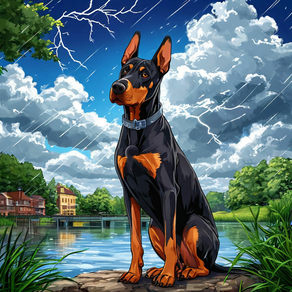 "Doberman en el estilo de anime, de …" — imagen creada en Shedevrum