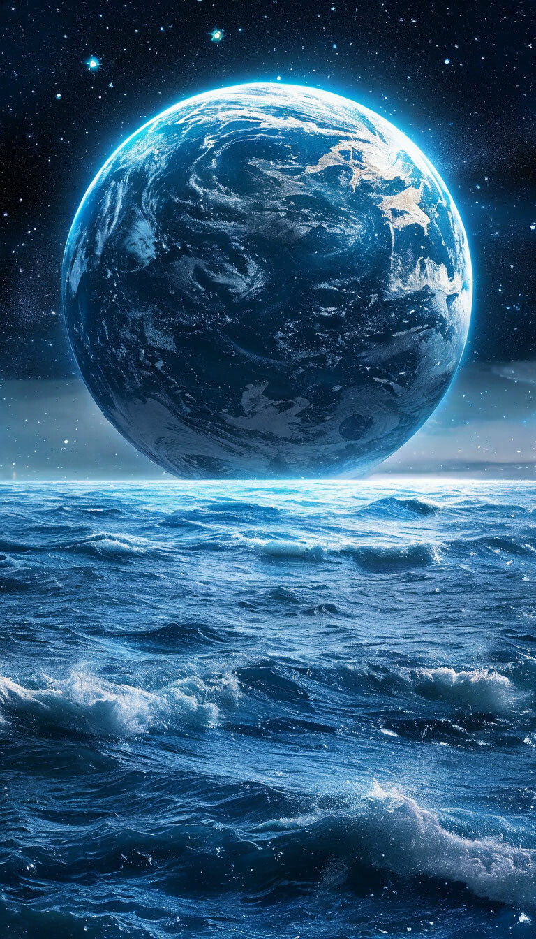 "Photo collage emptiness Interstellar blue blue water planet in the ...