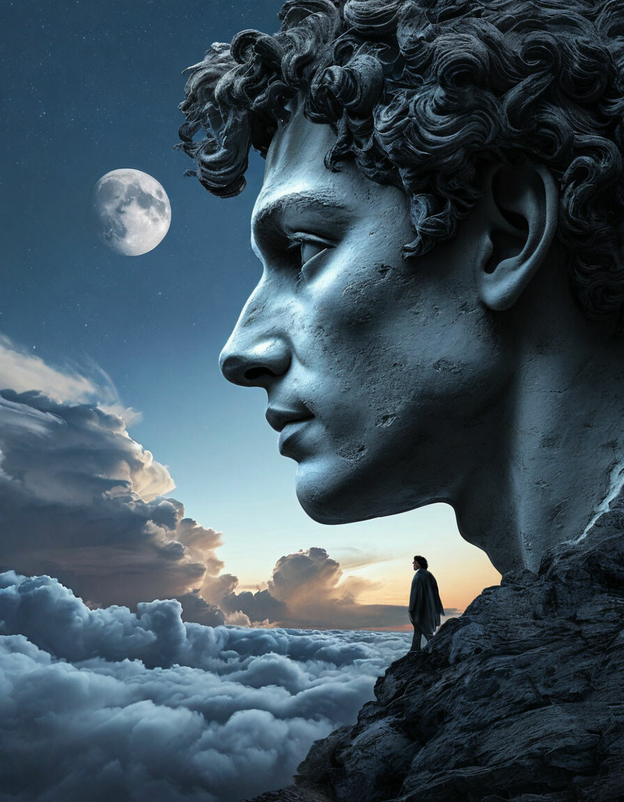 "☁️☁️☁️ close-up.the horizontal profile of the mask of the poet ...