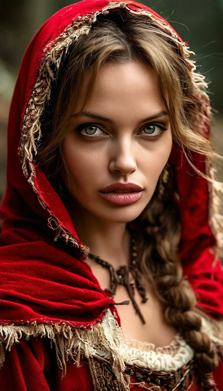 "Beautiful, magical Angelina Jolie in the image of little red Riding ...