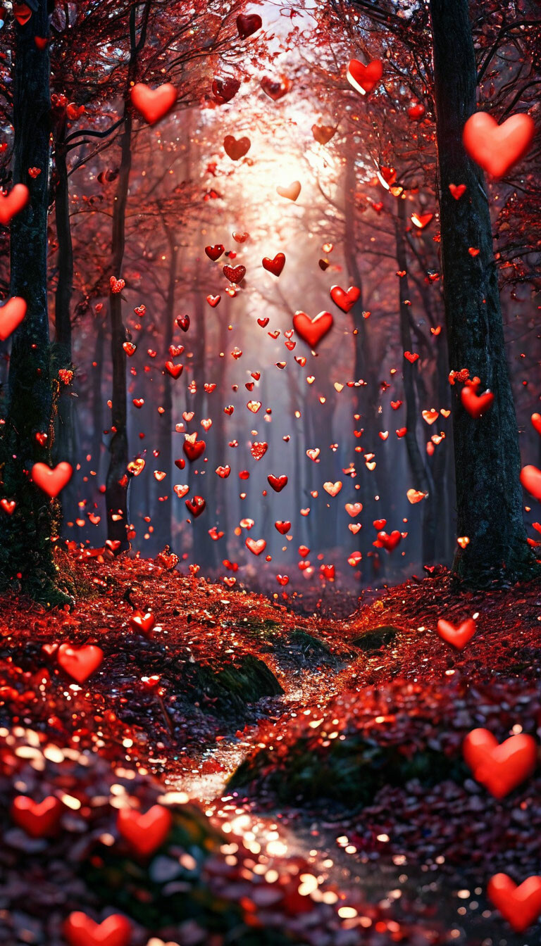 "Thousands of little hearts are flying everywhere in the forest ...
