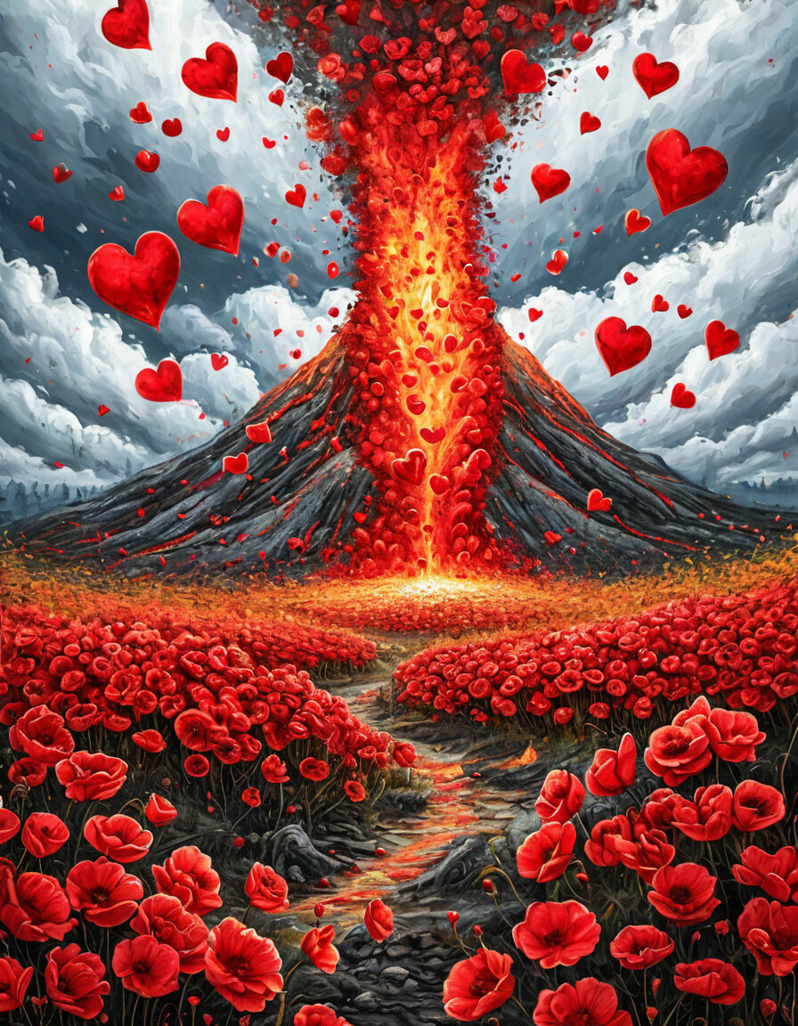 "A volcano erupting with hearts and …" — image created in Shedevrum