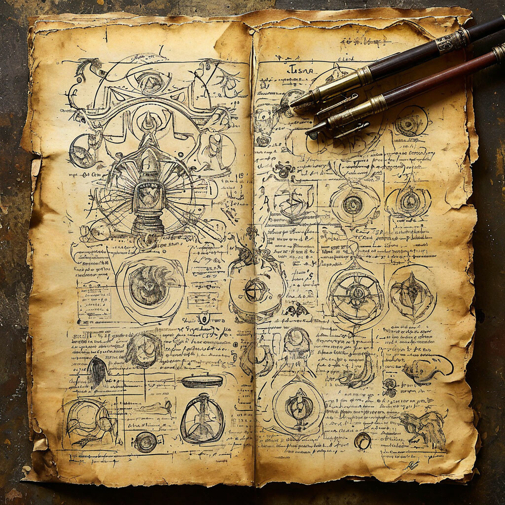 "Sketches and notes of the alchemist …" — image created in Shedevrum