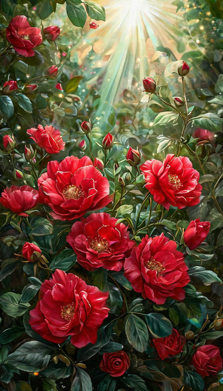 "Ruby, a bouquet of ruby flowers and …" — image created in Shedevrum