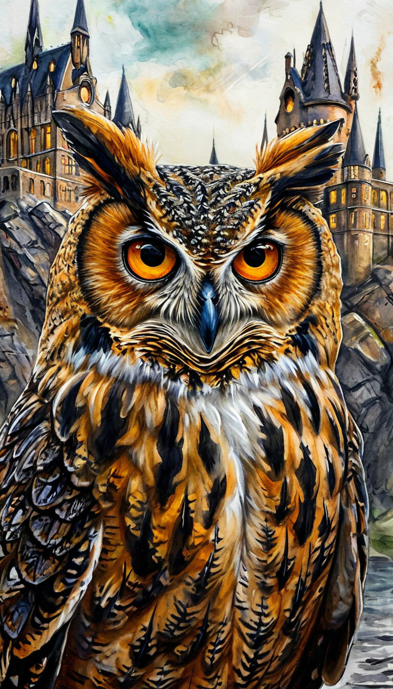 "Búho con tocado en el fondo de …" — imagen creada en Shedevrum
