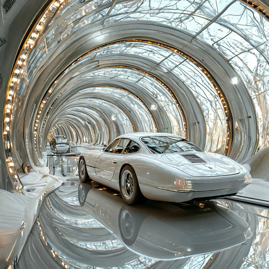 "Openwork transparent tunnel garage with car, lace glass, tunnel, top ...
