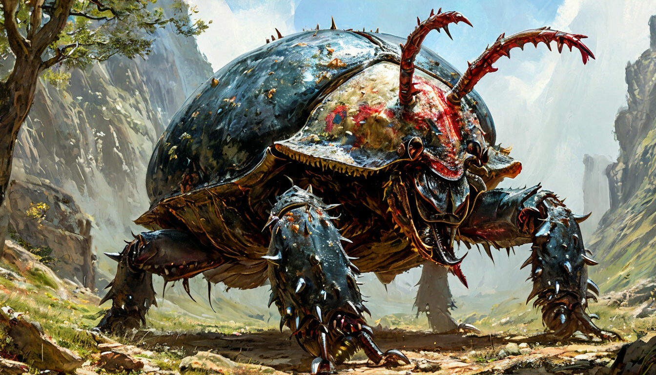 "Giant beetle, monster, dragon," — image created in Shedevrum