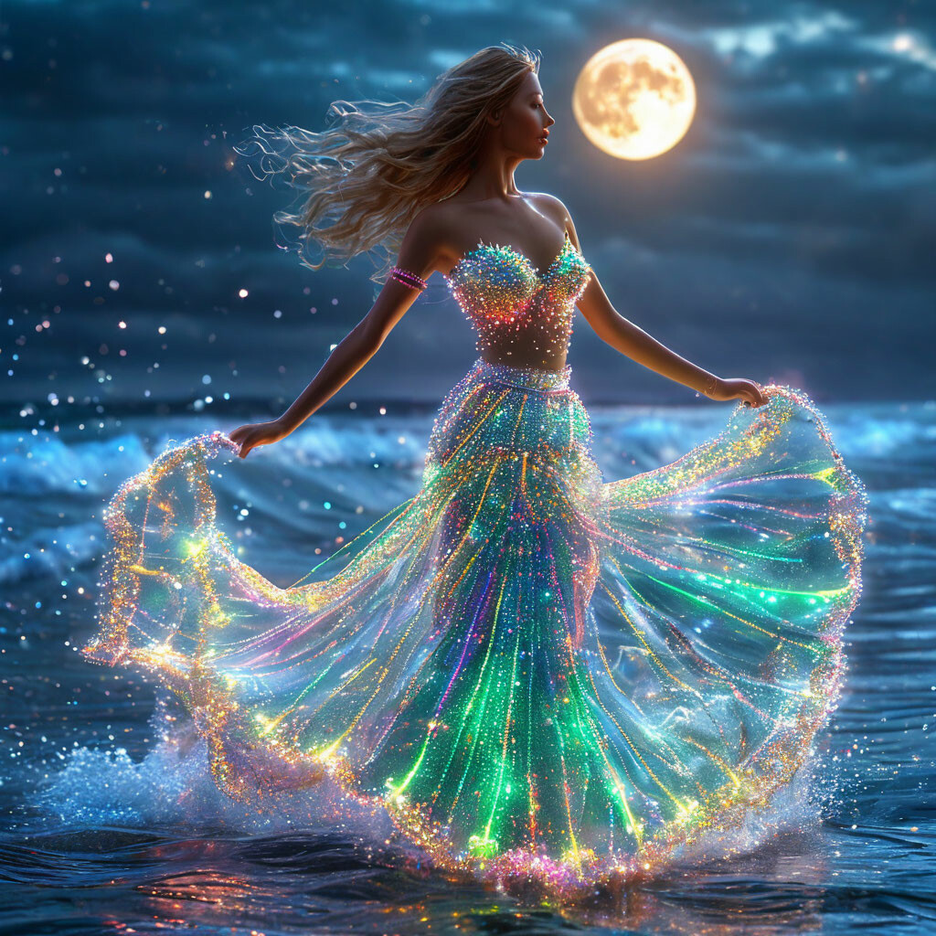 "💖 fantasy,beautiful mermaid dancing in a sparkling dress made of neon ...