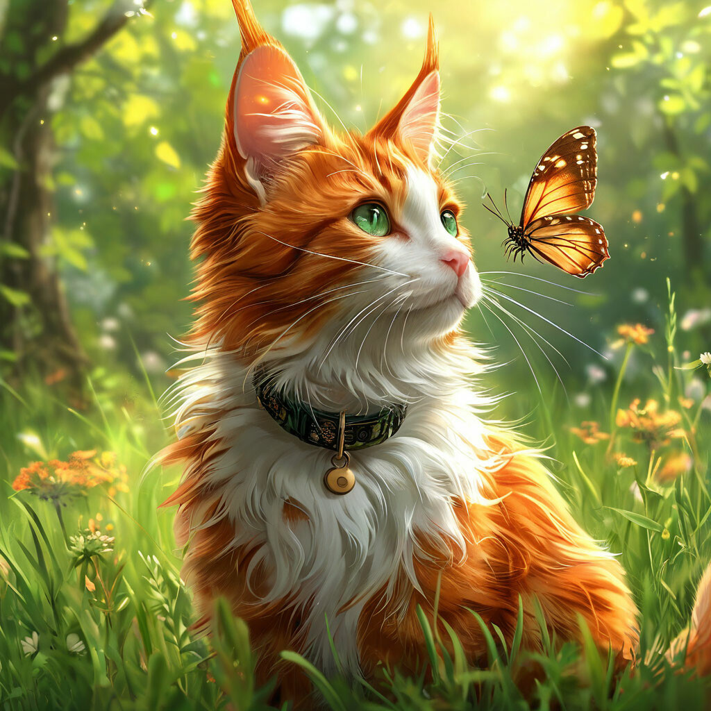 "Good morning 🦋 cute, anime, fluffy, skinny, cat, Maine Coon, red-white ...