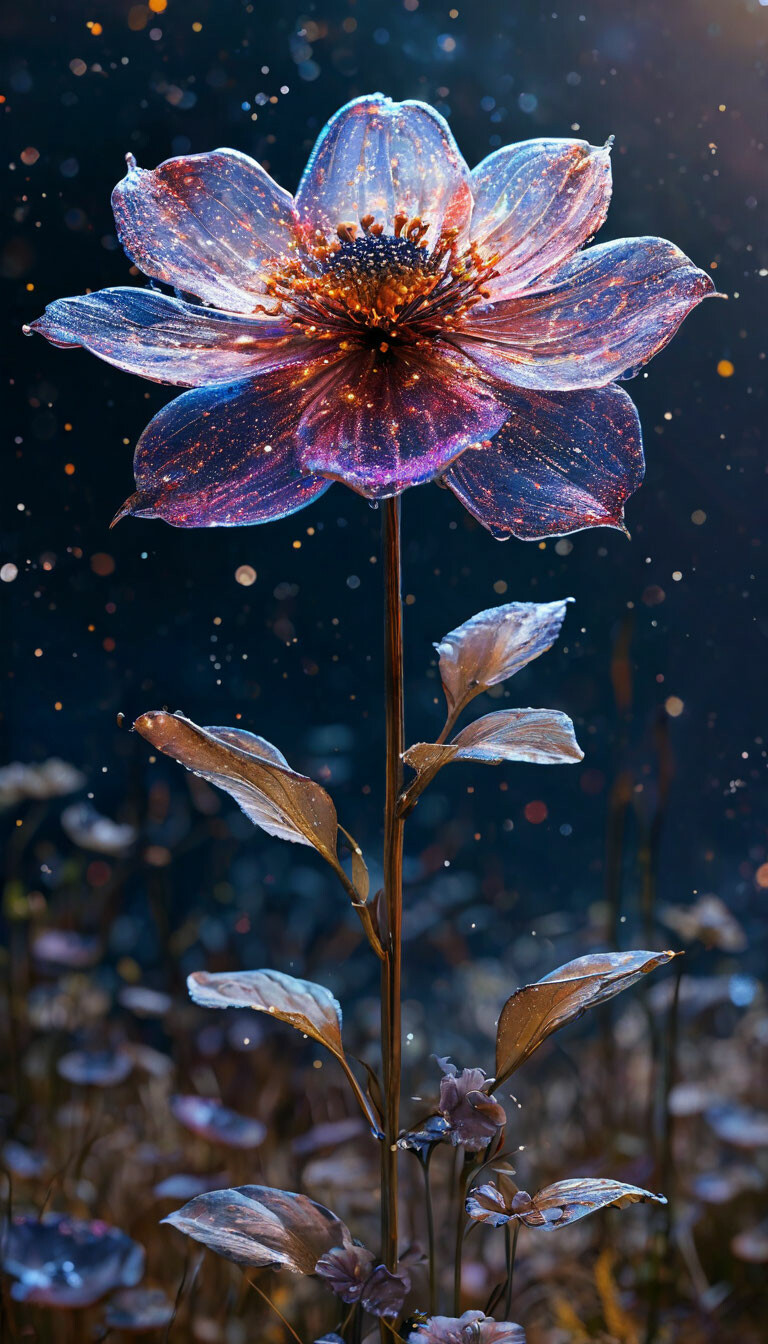 "A cosmic flower on a thin stem, …" — image created in Shedevrum