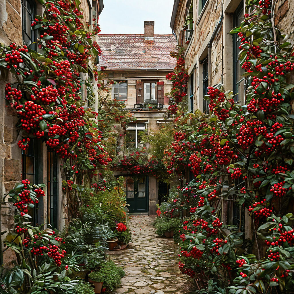 "There is a small garden between the …" — image created in Shedevrum