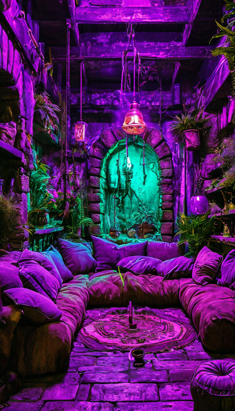 "Dark fantasy, epic cyberpunk dungeon …" — image created in Shedevrum