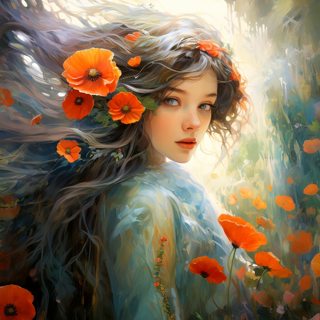 "A beautiful girl Mo stands tall.del in profile,long lush hair creeping ...