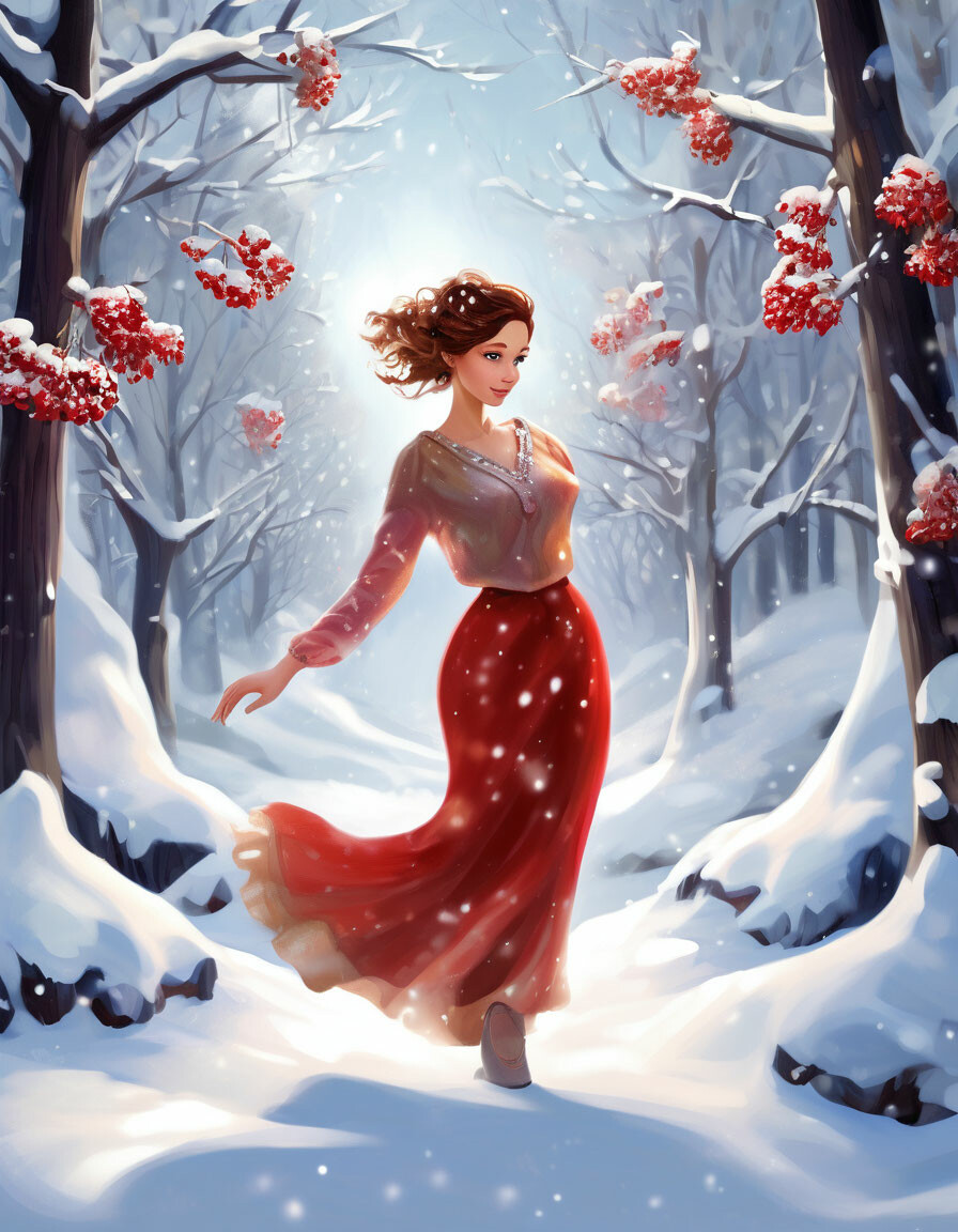 "A very cute girl and snowflakes dancing around her in a beautiful ...