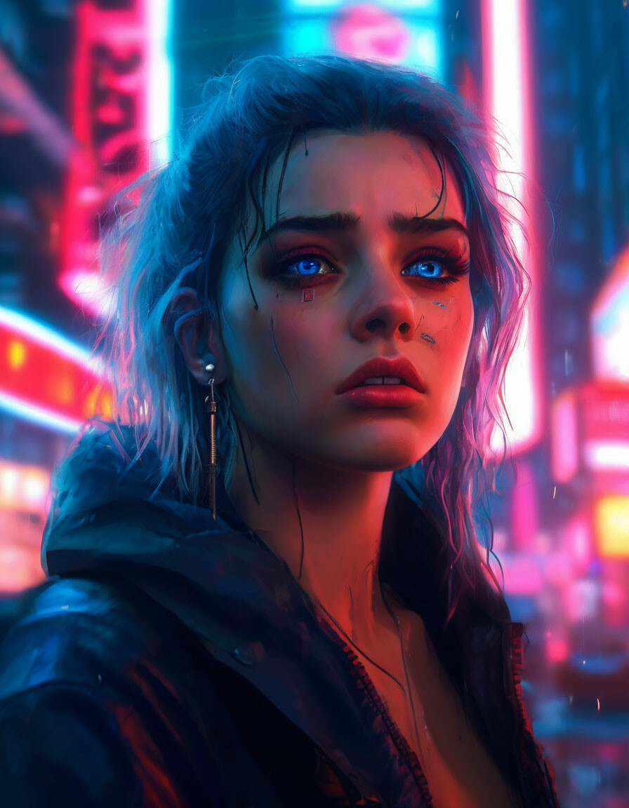 "A tired sad adult girl with despair …" — image created in Shedevrum