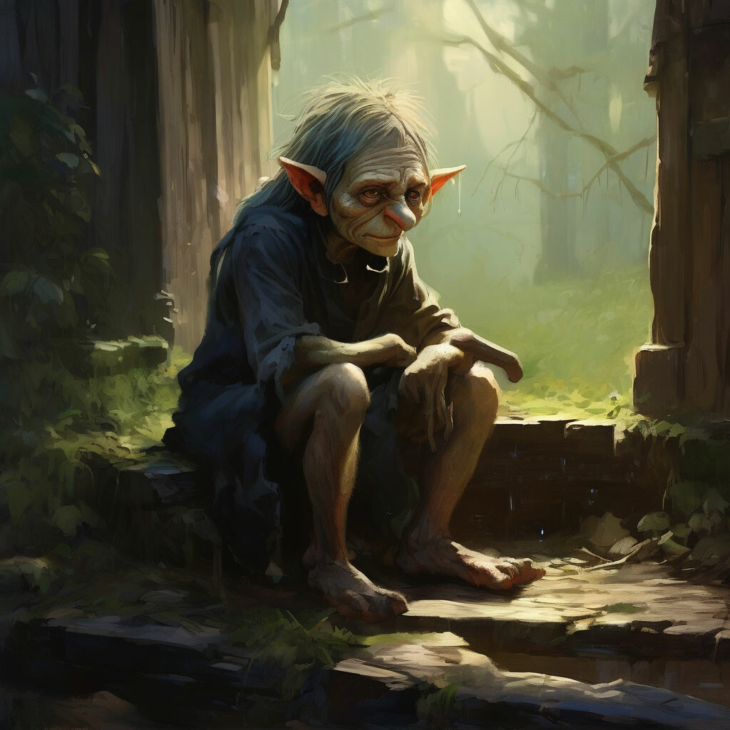 "The sorrows of a goblin crying at a …" — image created in Shedevrum