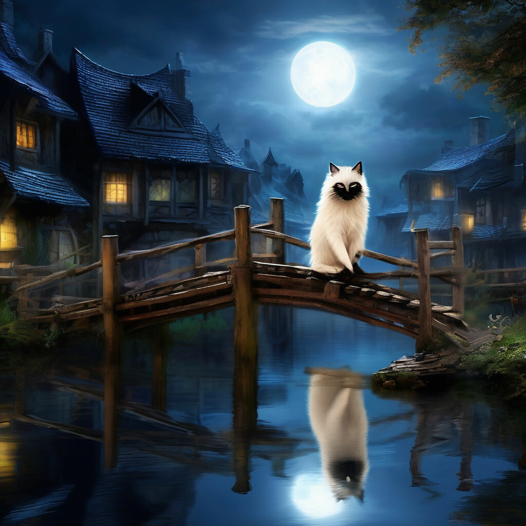 "Magnificent cat sitting on the bridge, portrait, mysterious world ...