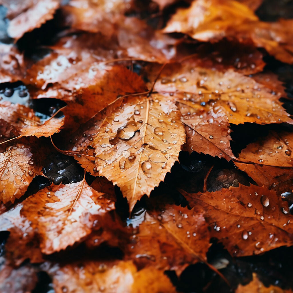 "Autumn leaves on which raindrops fall" — image created in Shedevrum