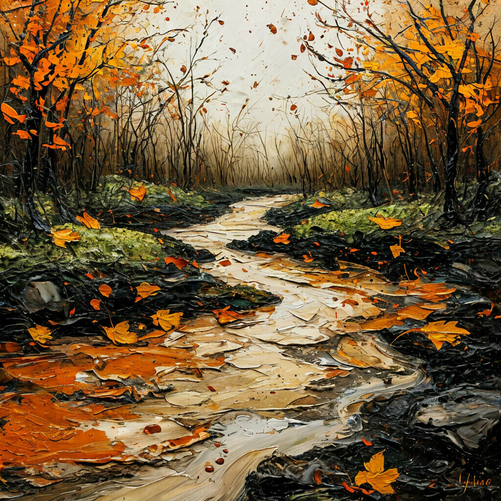 «Rustic landscape+Pollock style+flowing painting, sand, orange splashes ...