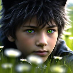 «X-ray digital art,meadow, flowers, boy metamorph black wolf +boy green ...