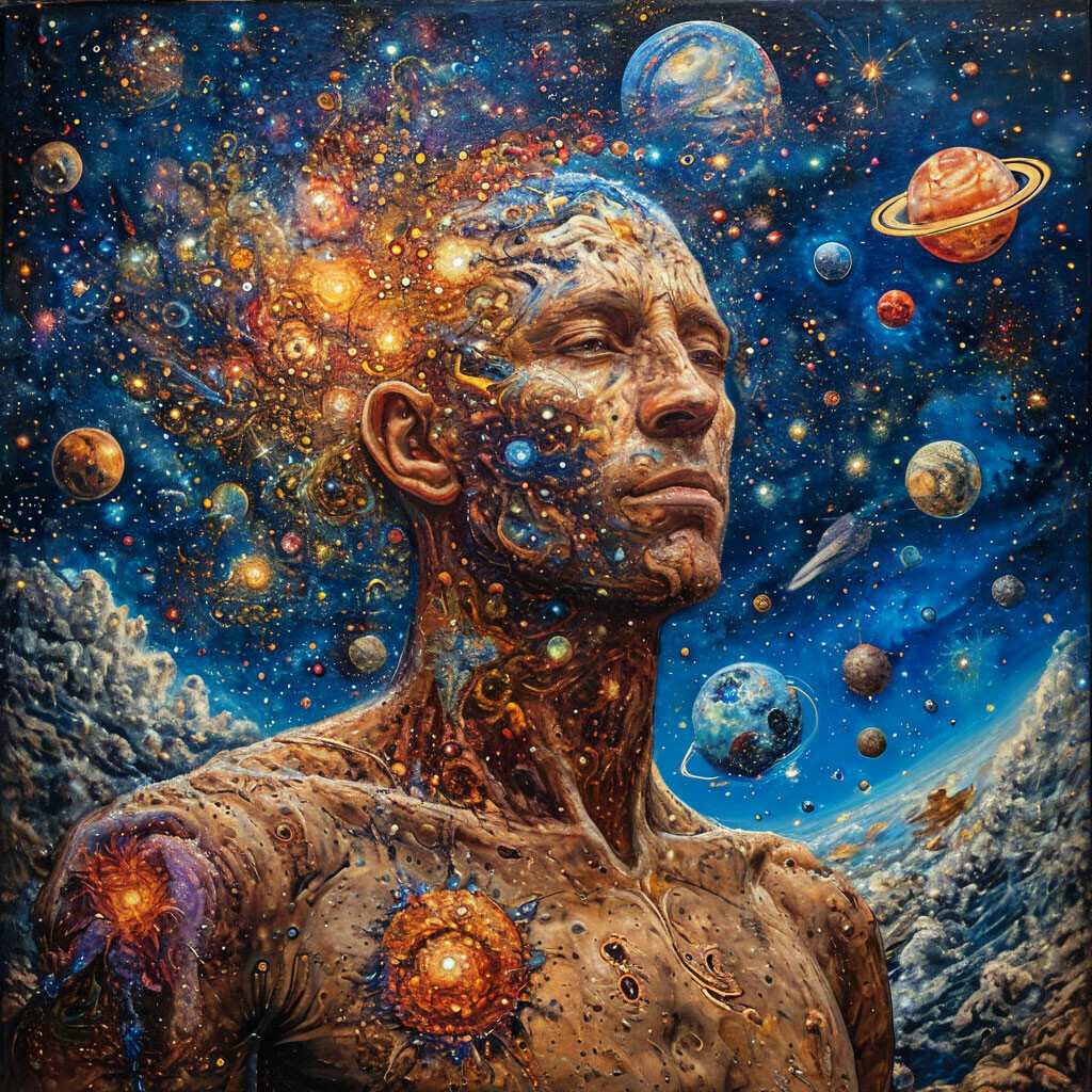 "The primordial man and the cosmos" — image created in Shedevrum