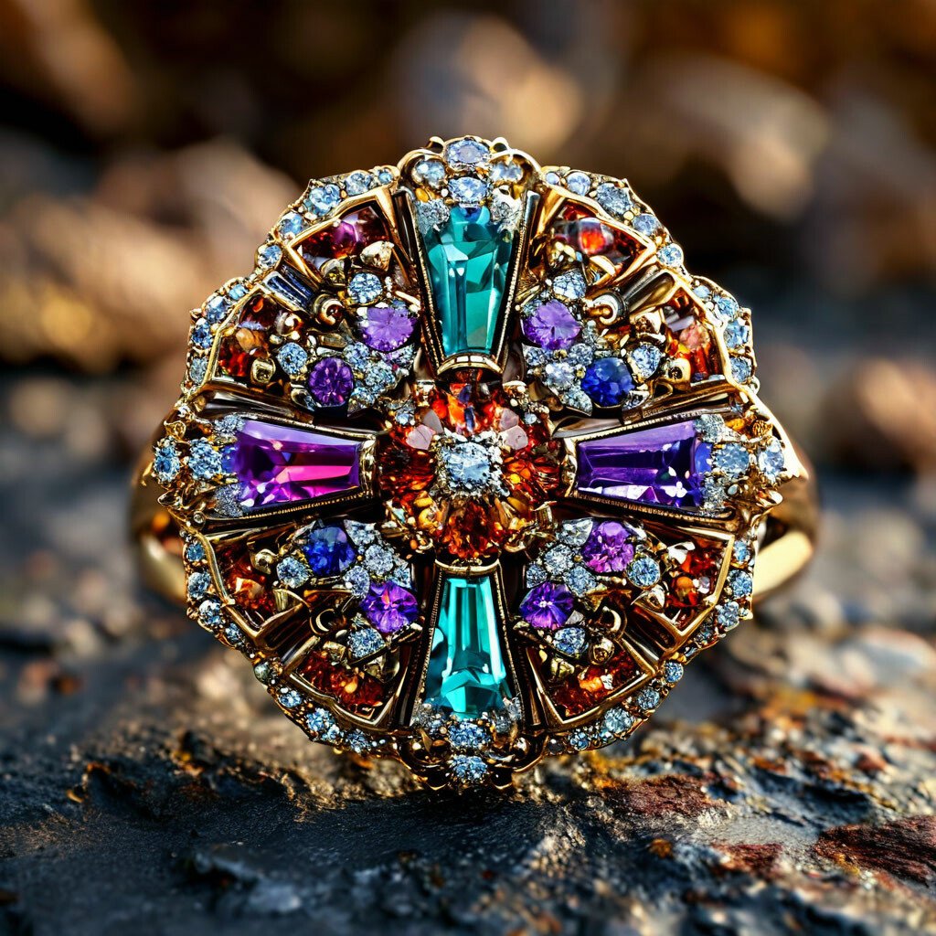 "Large ring with an eight-pointed cross, encrusted with precious stones ...