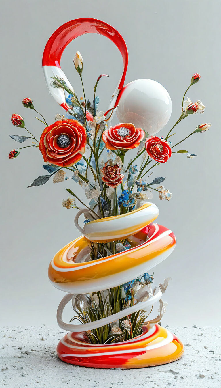 "Winter, snowflakes, snow white, forget-me-nots, grass, red striped ...