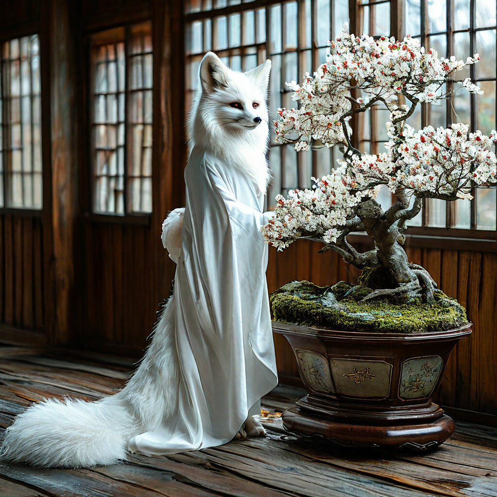 "A magnificent, beautiful white fox, full-length, in snow-white clothes ...