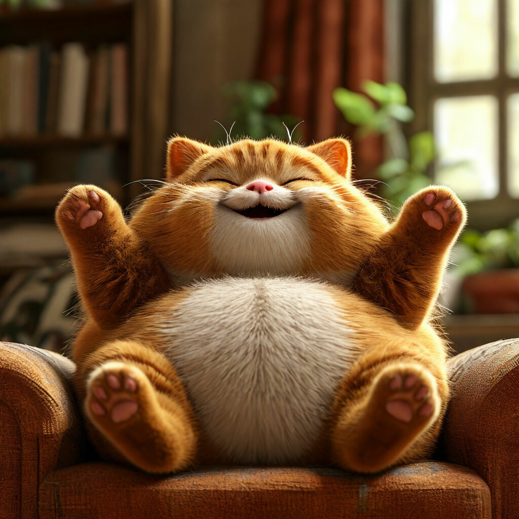 "A very cute fat cat is sitting on the…" — image created in Shedevrum