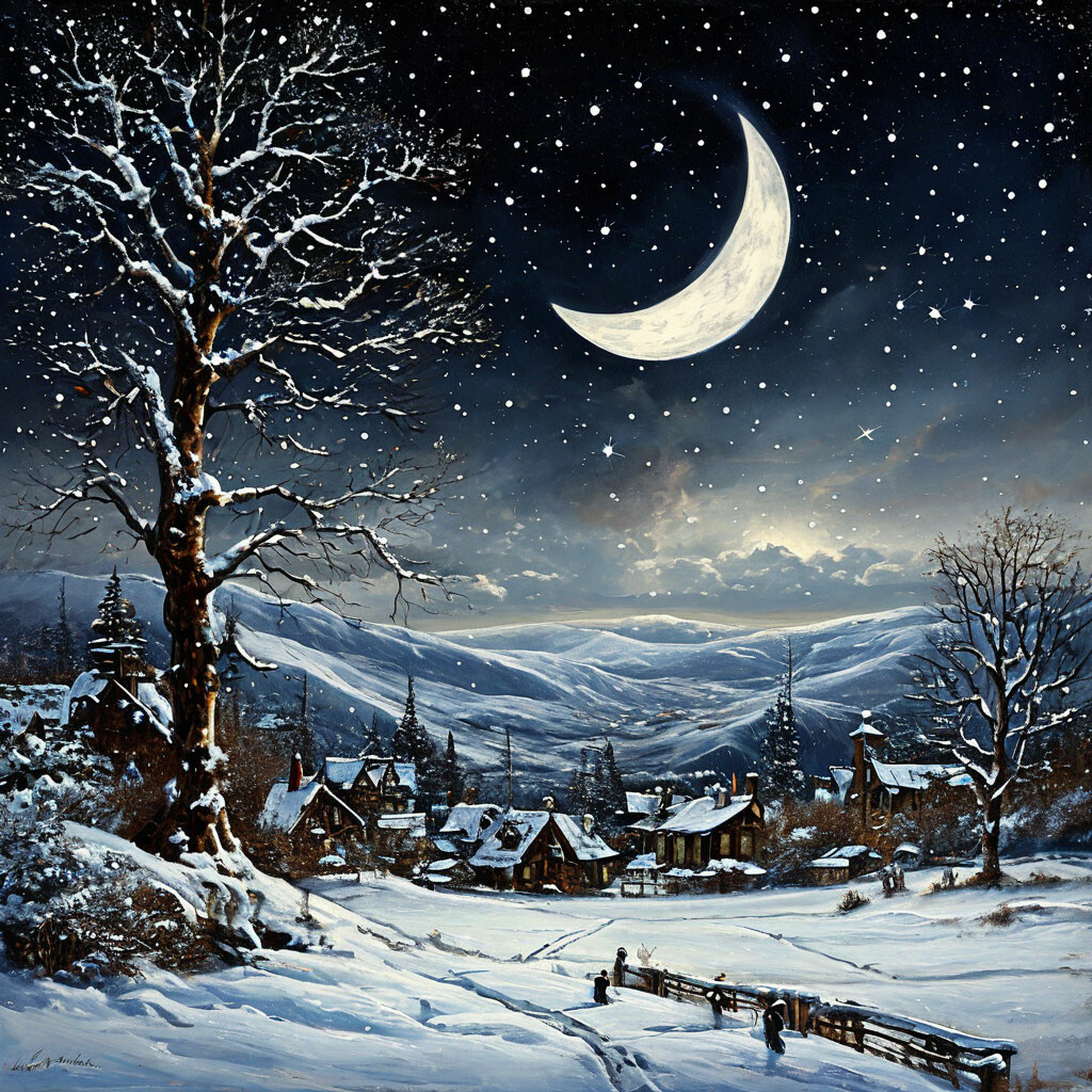 "December new moon black moon snow" — image created in Shedevrum
