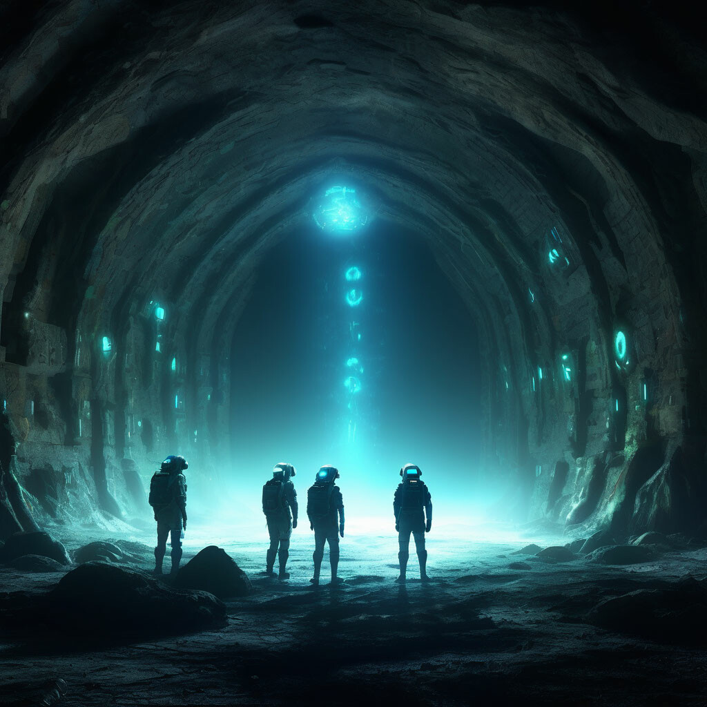 "A Martian cave, scientists in …" — image created in Shedevrum