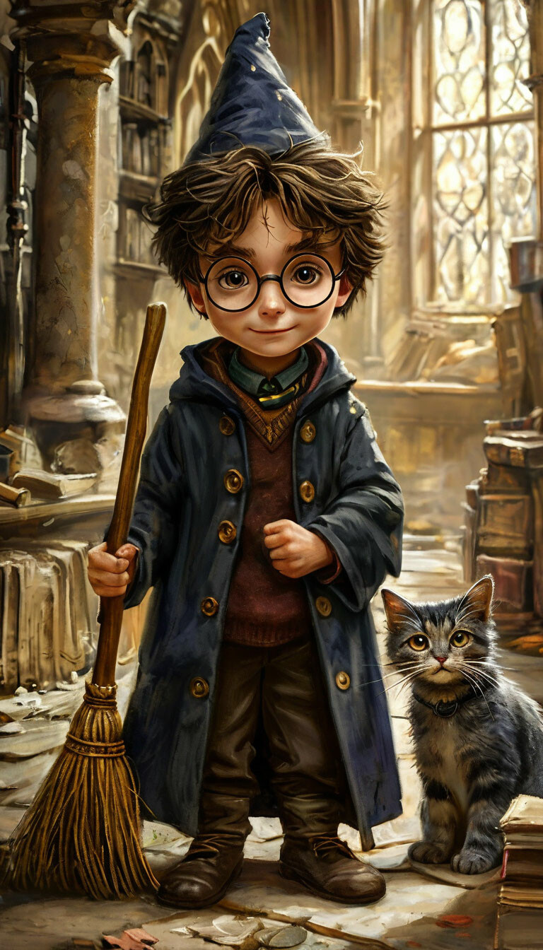 "Little Harry Potter with a broom and …" — image created in Shedevrum